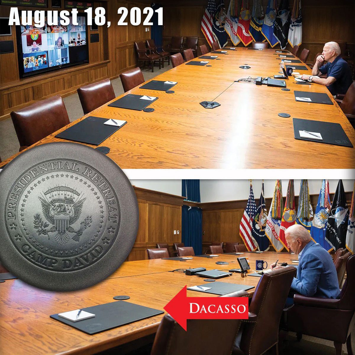 Dacasso Black Leather Conference Pads & Coasters used at Camp David by