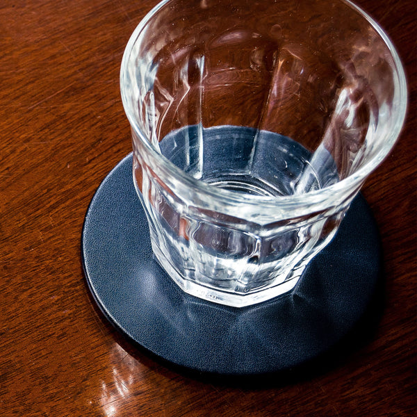 Navy Blue Leather 10 Round Coaster Set w/ Holder – dacasso-inc