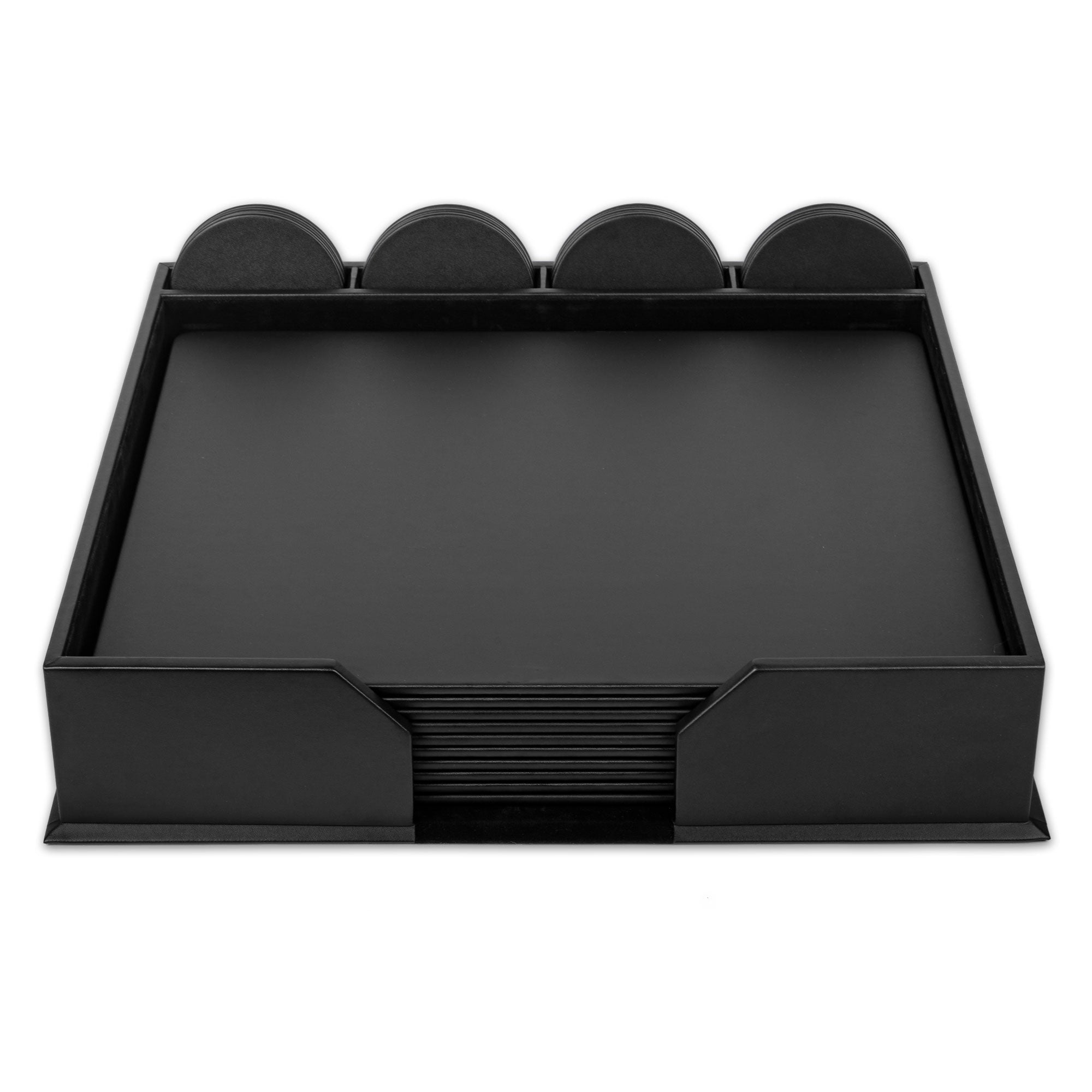 10 Seat Black Leatherette Conference Room Set w/ Round Coasters, 17 x ...